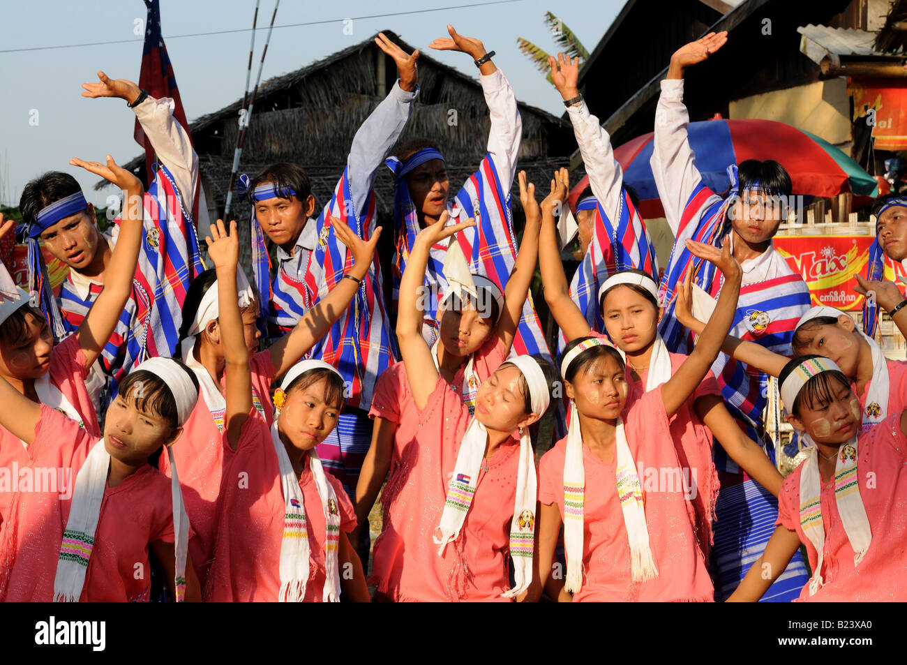 Boys and girls dancing while the annual traditional Kayan ceremony this ...
