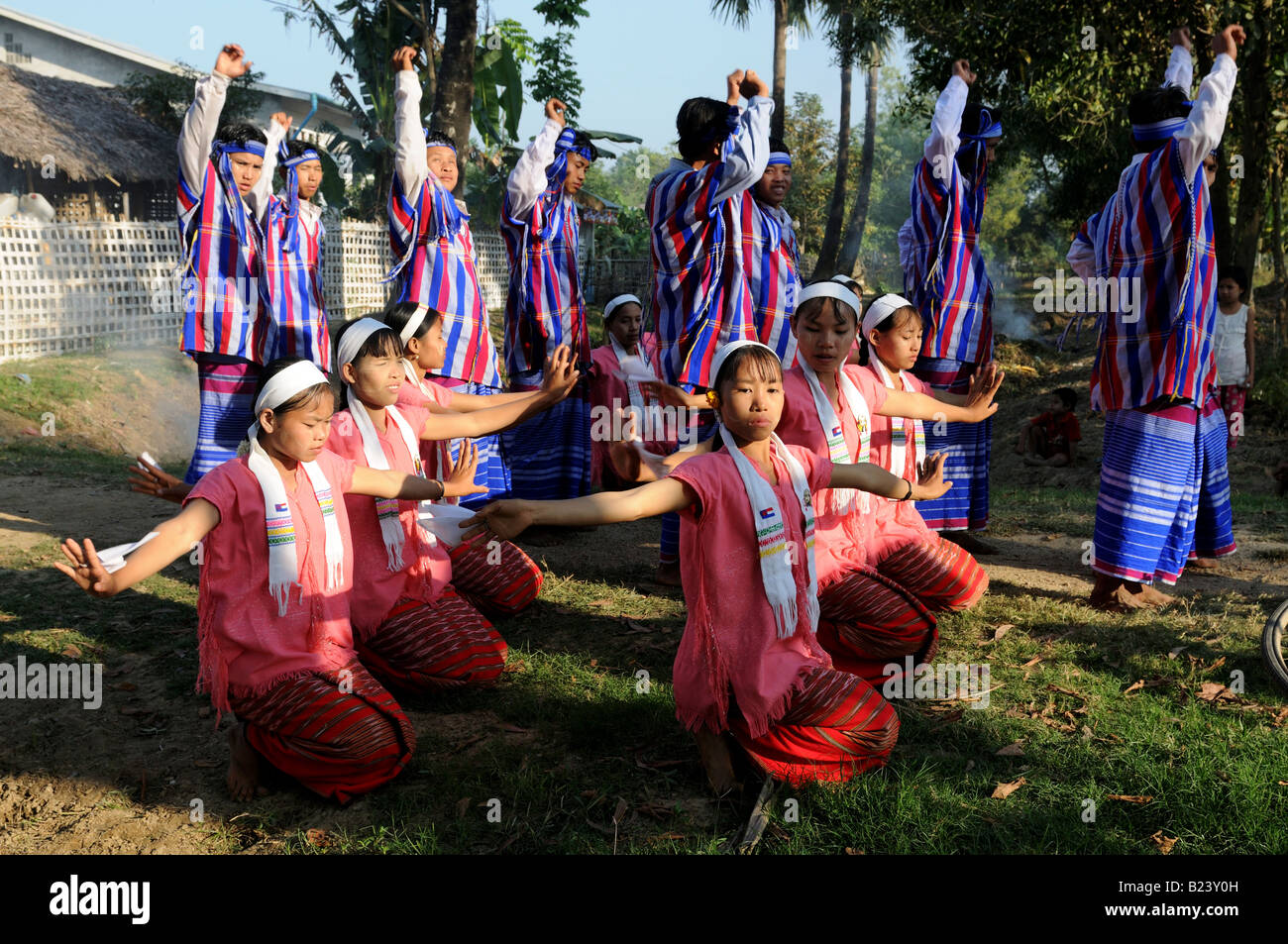 Boys and girls dancing while the annual traditional Kayan ceremony this ...