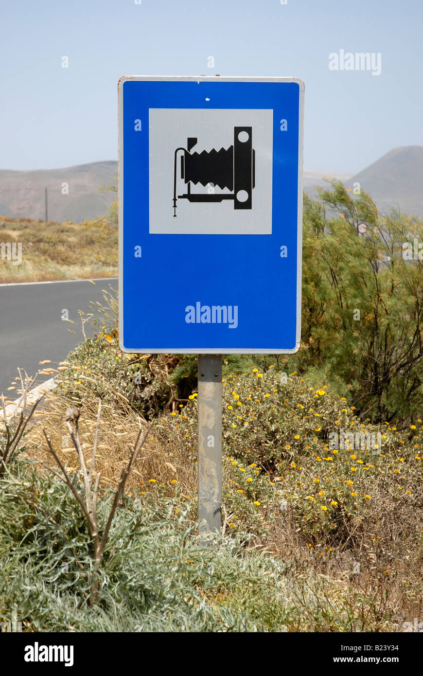 A tourist sign on the mountain road between Haria and the Mirador del ...