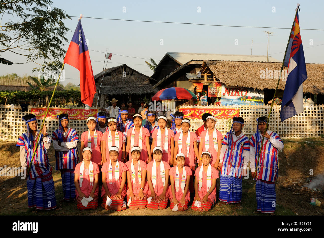 Boys and girls dancing while the annual traditional Kayan ceremony this ...