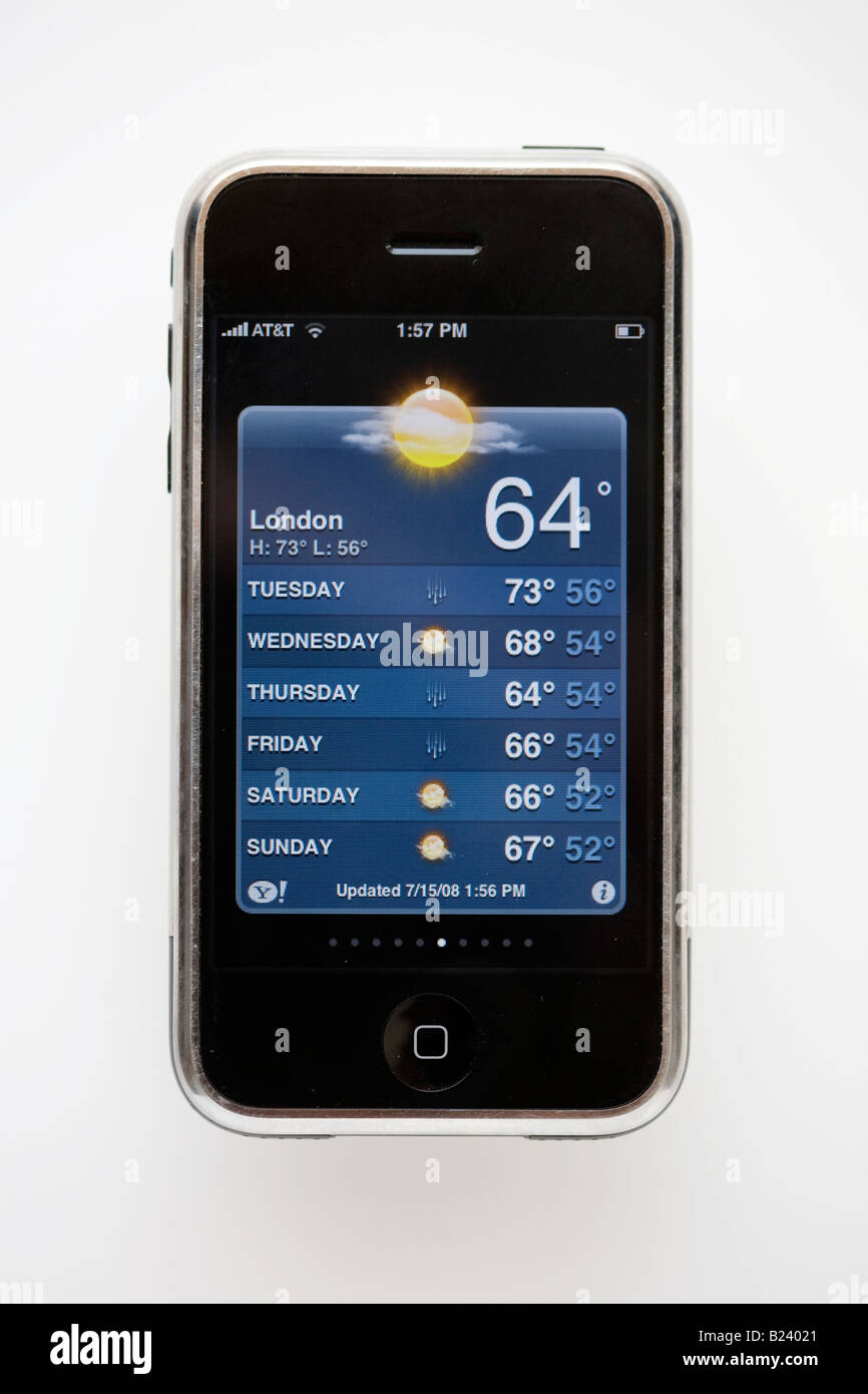 iphone displays weather in London temperature 64 degrees F Stock Photo ...