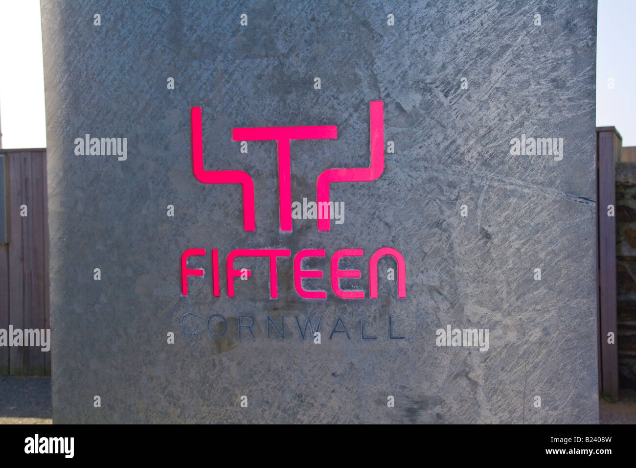 Sign for Fifteen at Watergate Bay Cornwall Stock Photo - Alamy