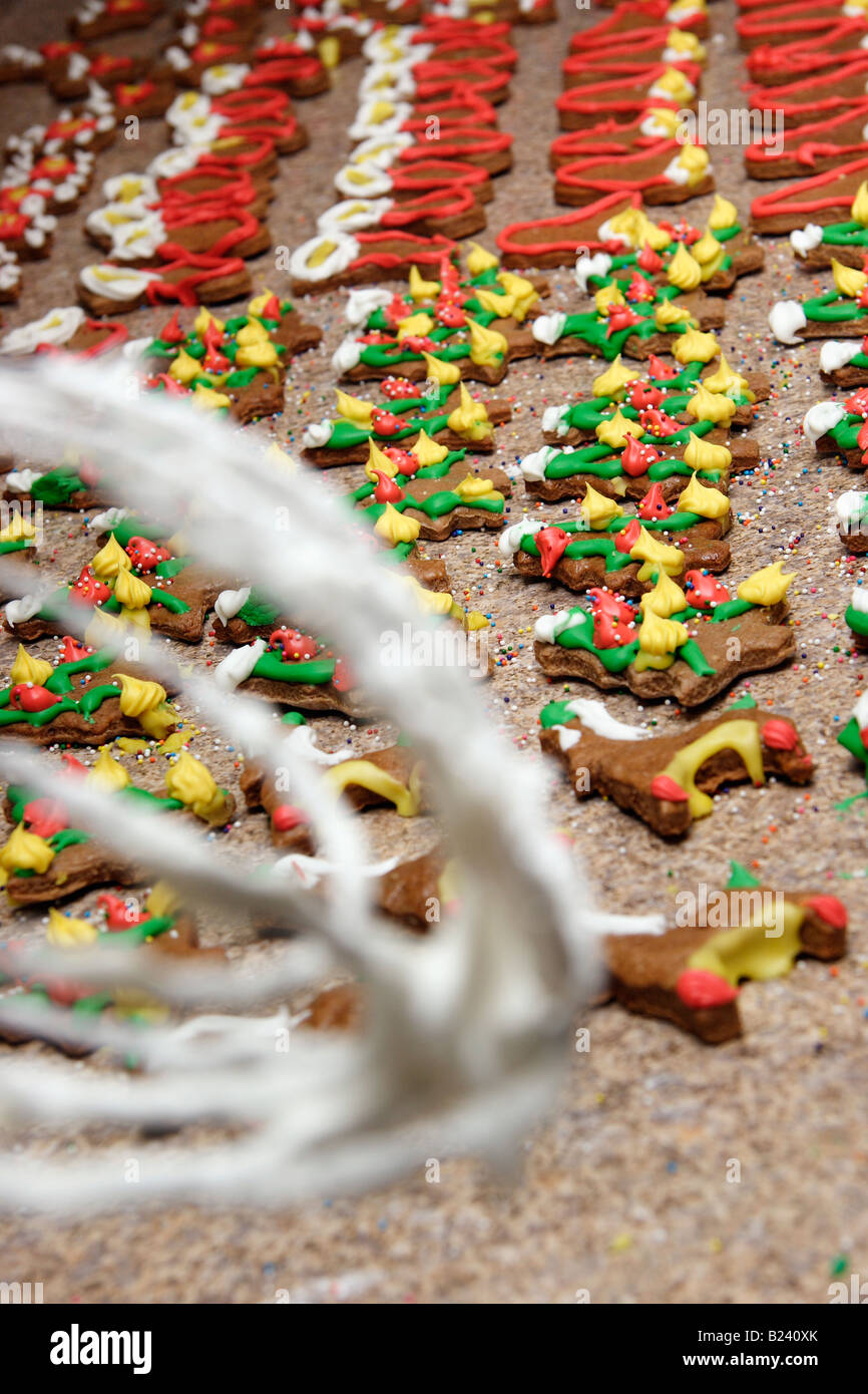 View of Christmas gingerbreads cookies biscuits low angle from above ...