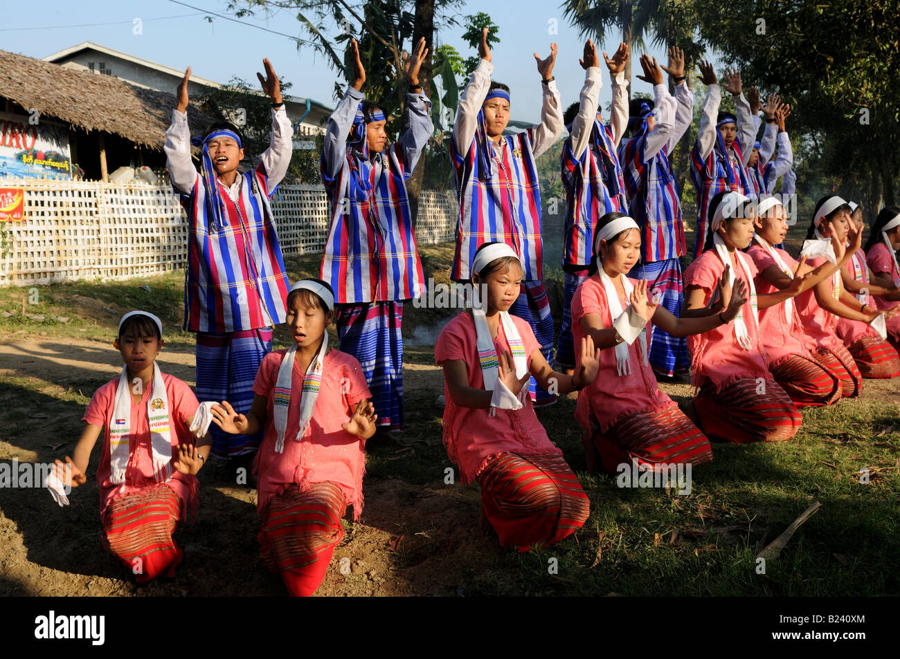 Boys and girls dancing while the annual traditional Kayan ceremony this ...