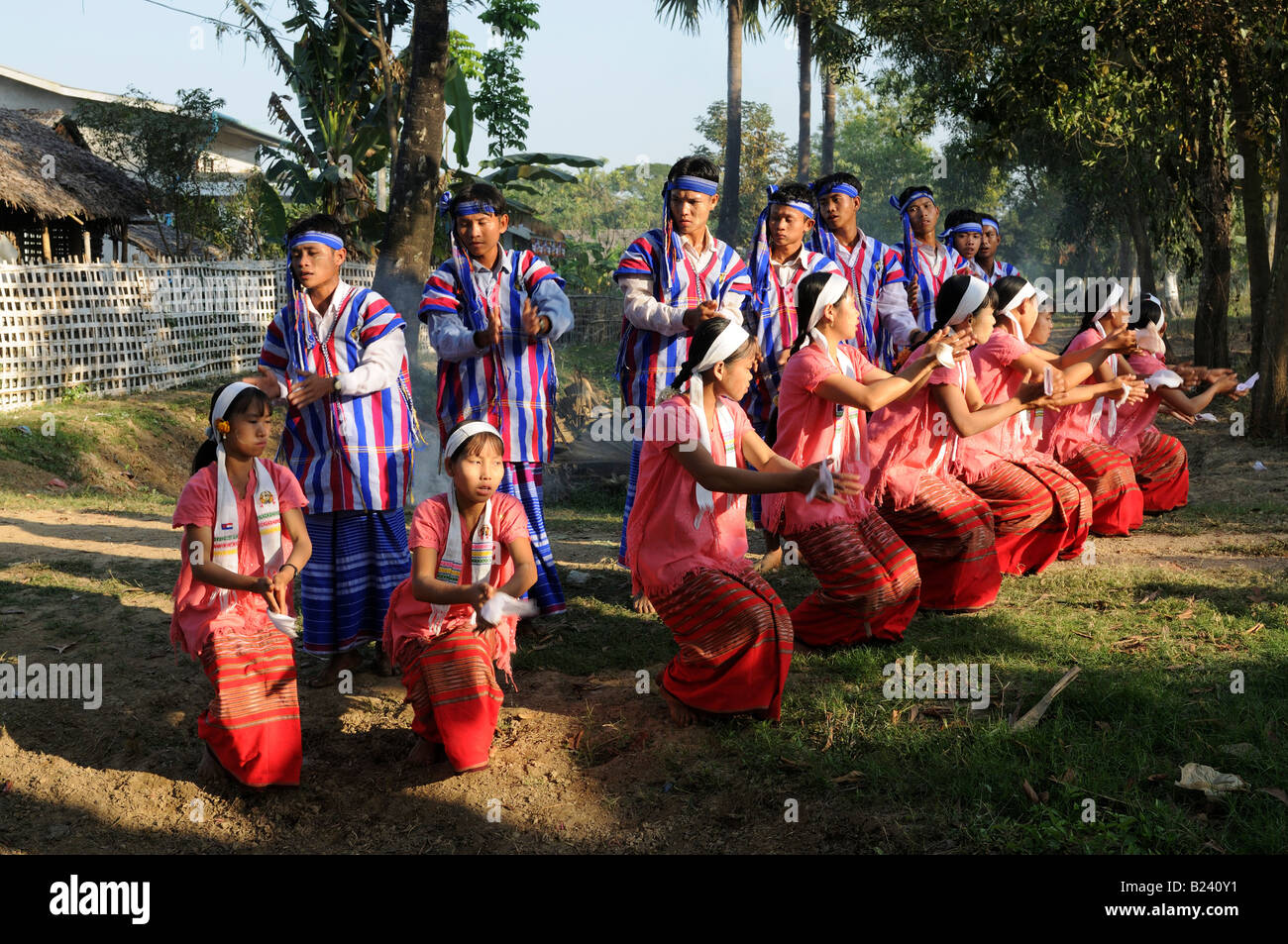 Boys and girls dancing while the annual traditional Kayan ceremony this ...