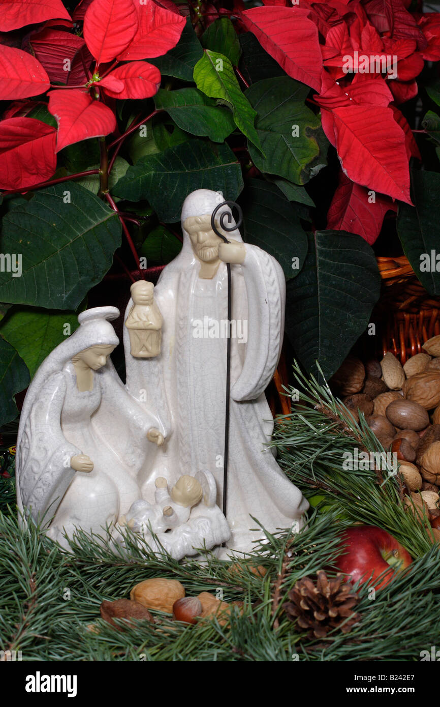 Traditional Christmas nativity scene with Holy family in Bethlehem ...