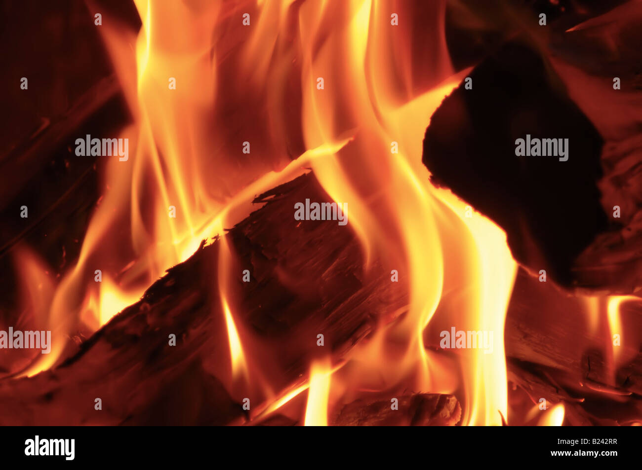 Close up of fire burning on the logs in a fireplace Stock Photo - Alamy