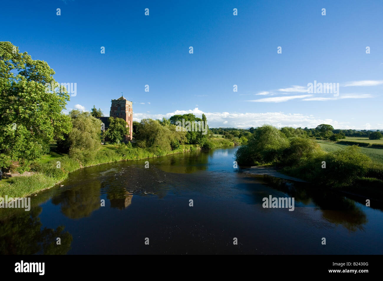 Atcham Church and River Severn near Shrewsbury in late evening summer ...