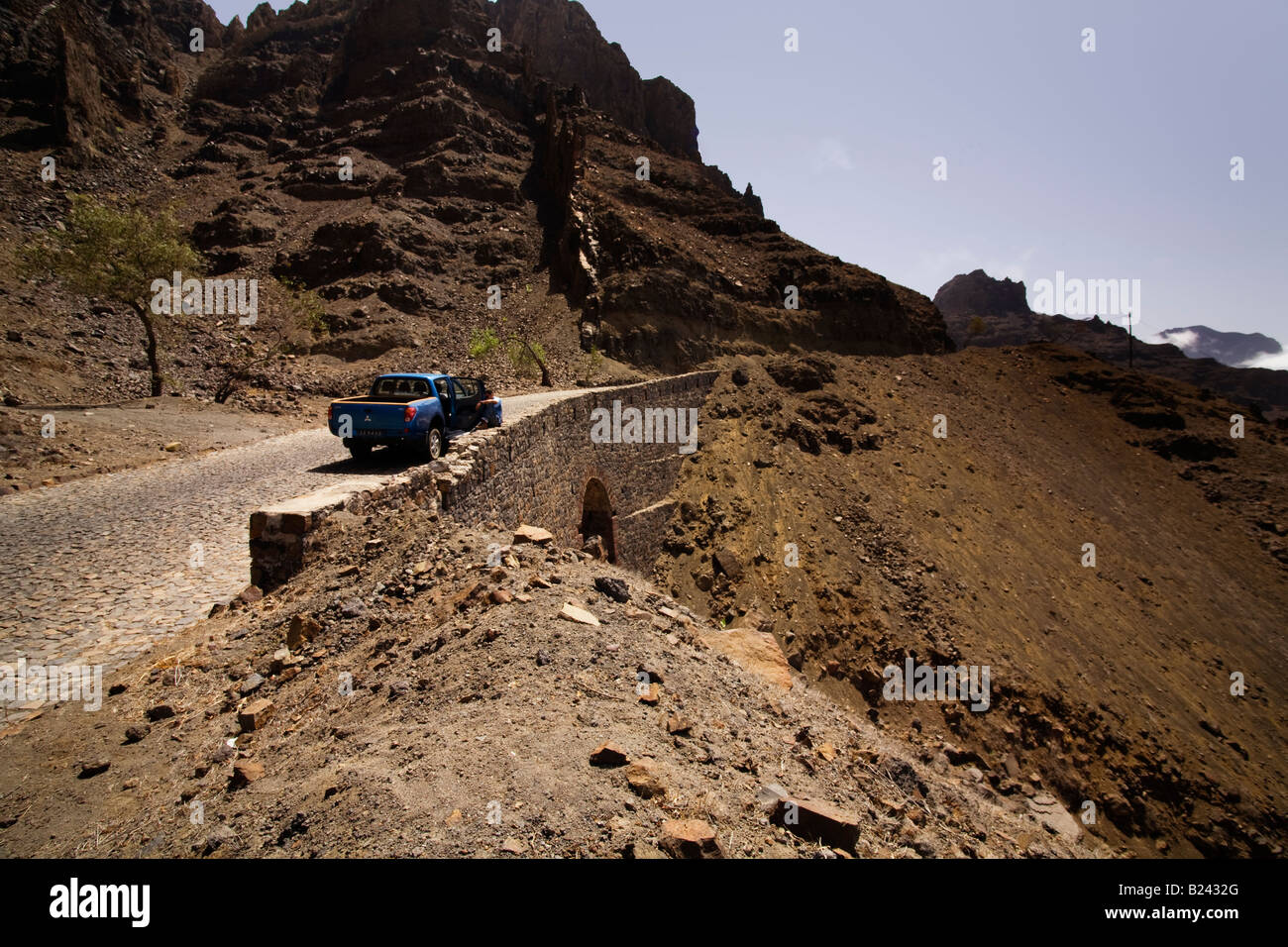 Driving on the cobblestone roads of Santo Antao Cape Verde Stock Photo ...