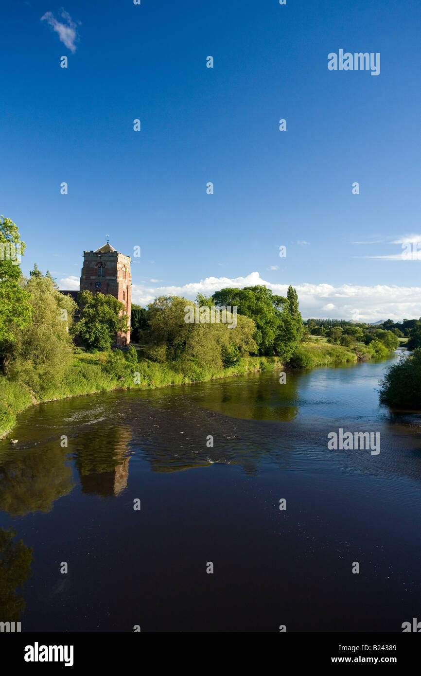 Atcham Church and River Severn in late evening summer light near ...