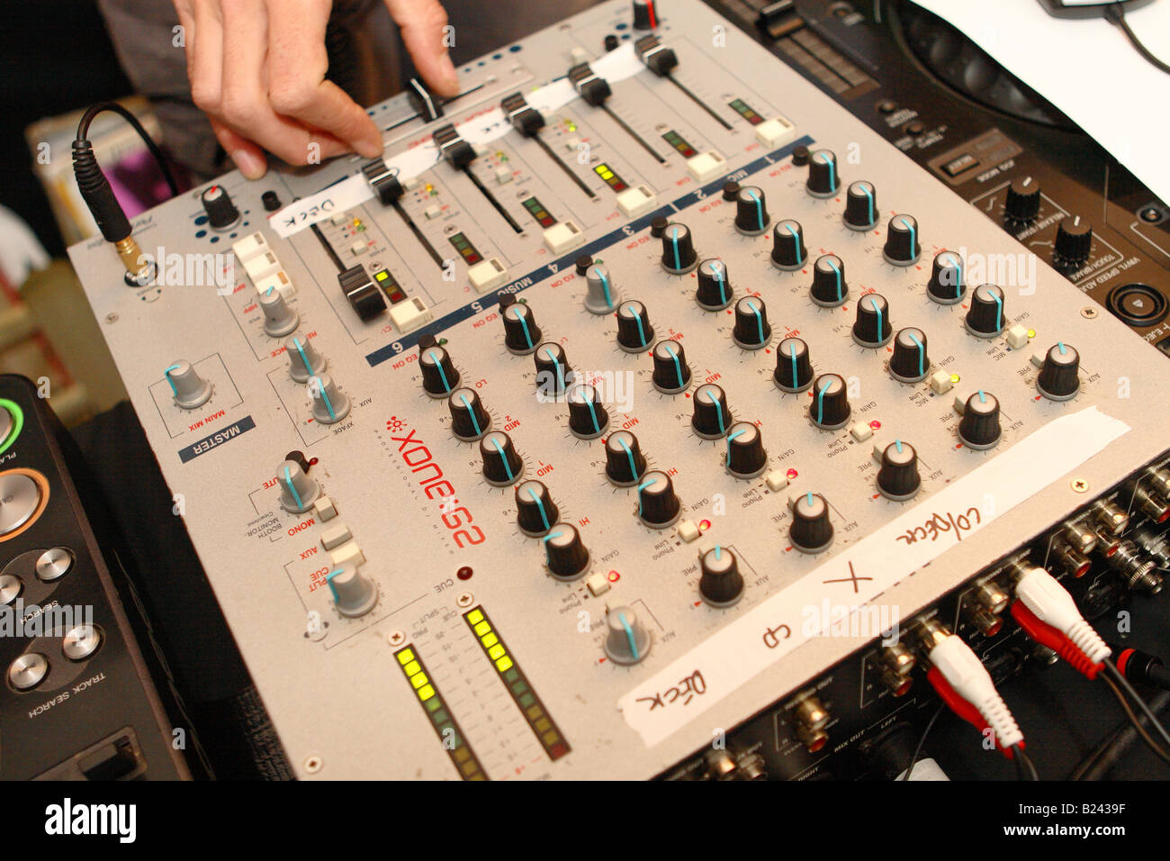 DJ sound mixing desk controller sound mixer at music festival Stock ...