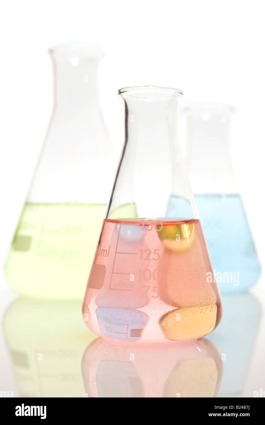 Three volumetric flasks Stock Photo - Alamy