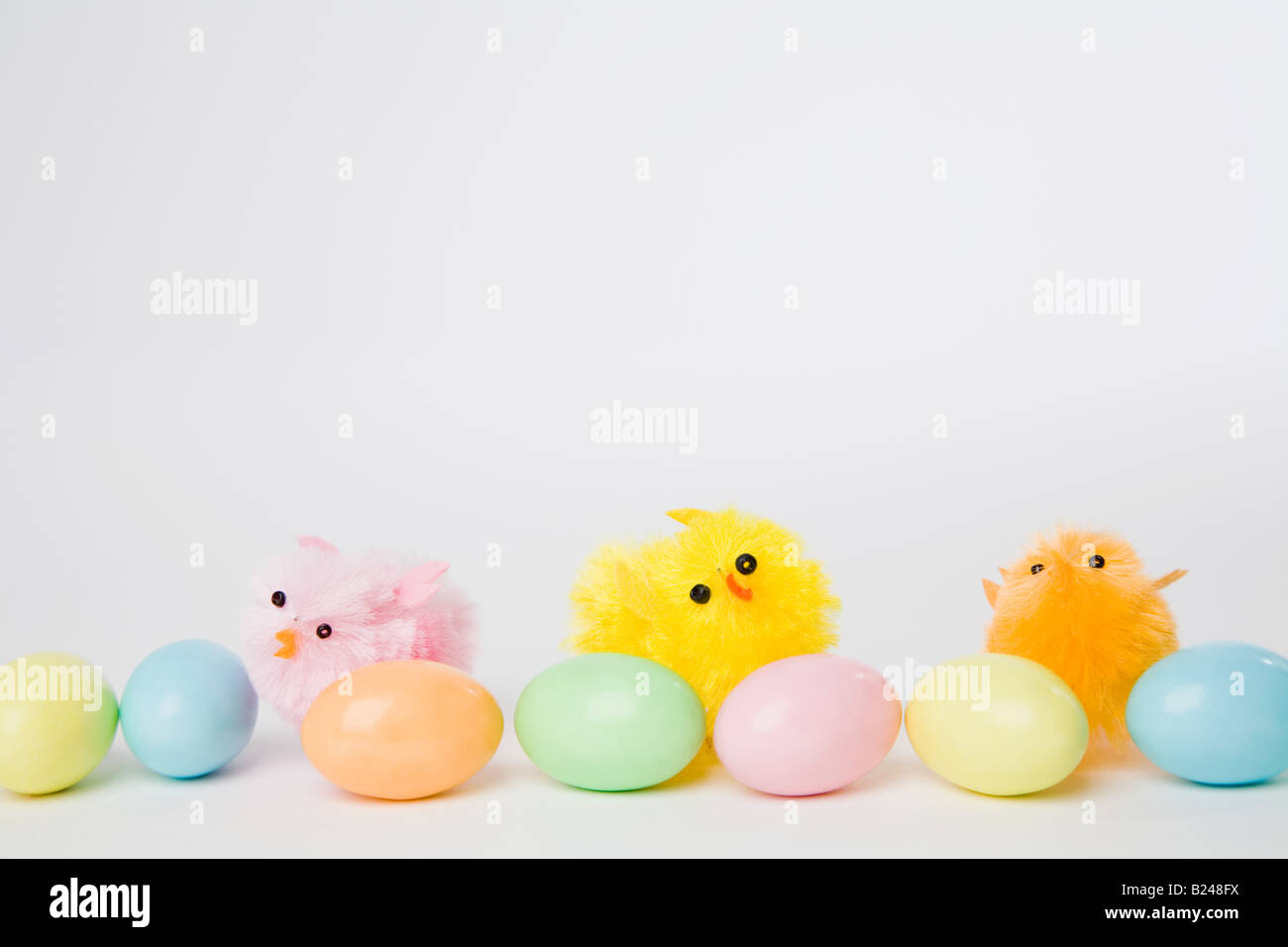 Chicks and easter eggs in a row Stock Photo - Alamy