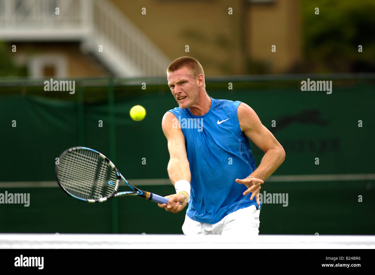tennis player makes forehand block Stock Photo - Alamy