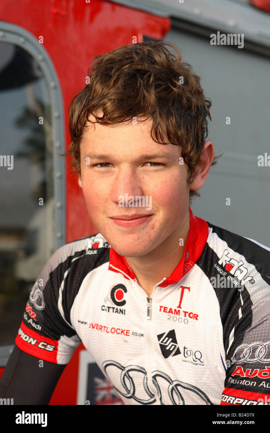 Doug Dewey young British cyclist seen at the Tour of Britain cycle race ...