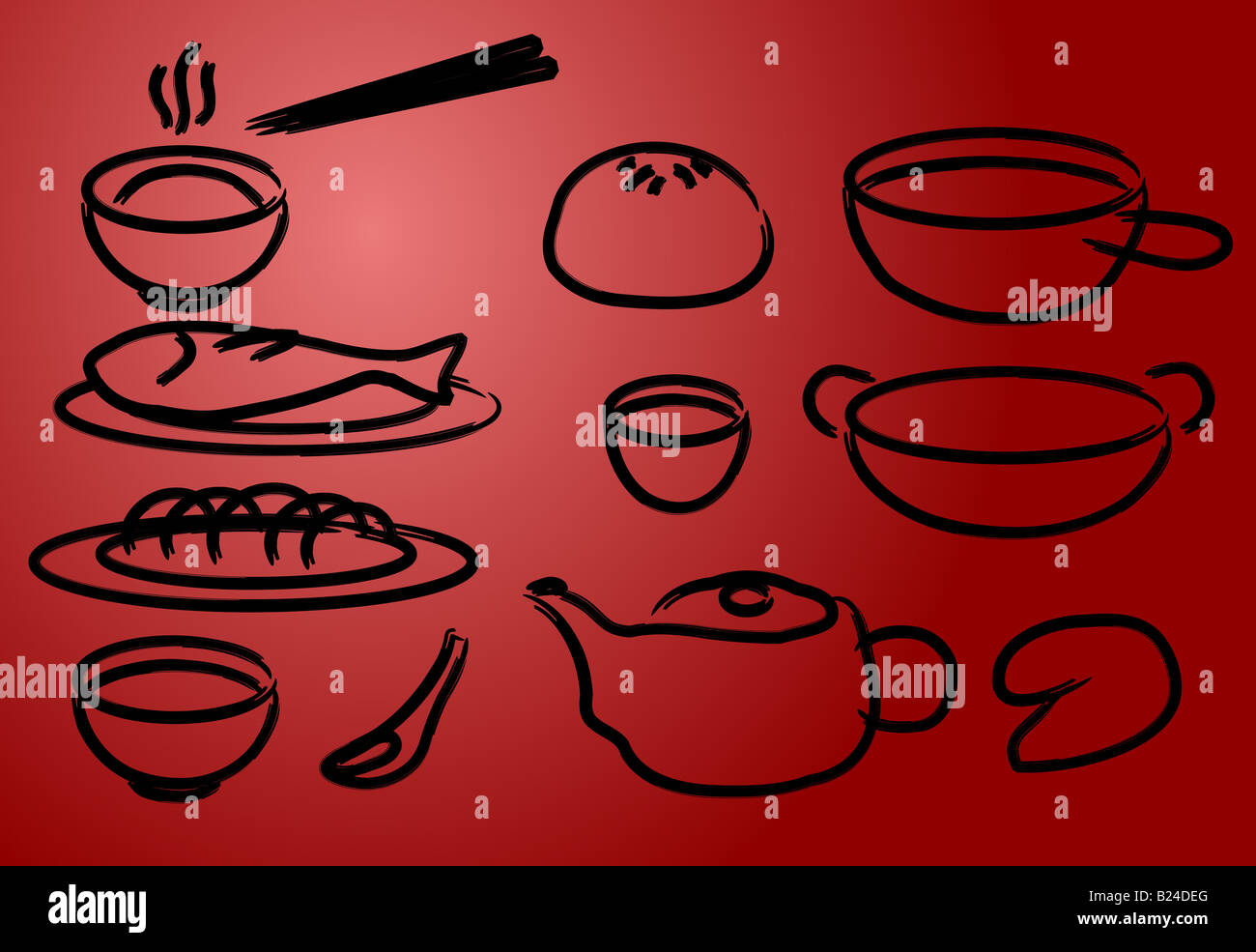 Chinese cuisine icons done in painted brush style Stock Photo - Alamy