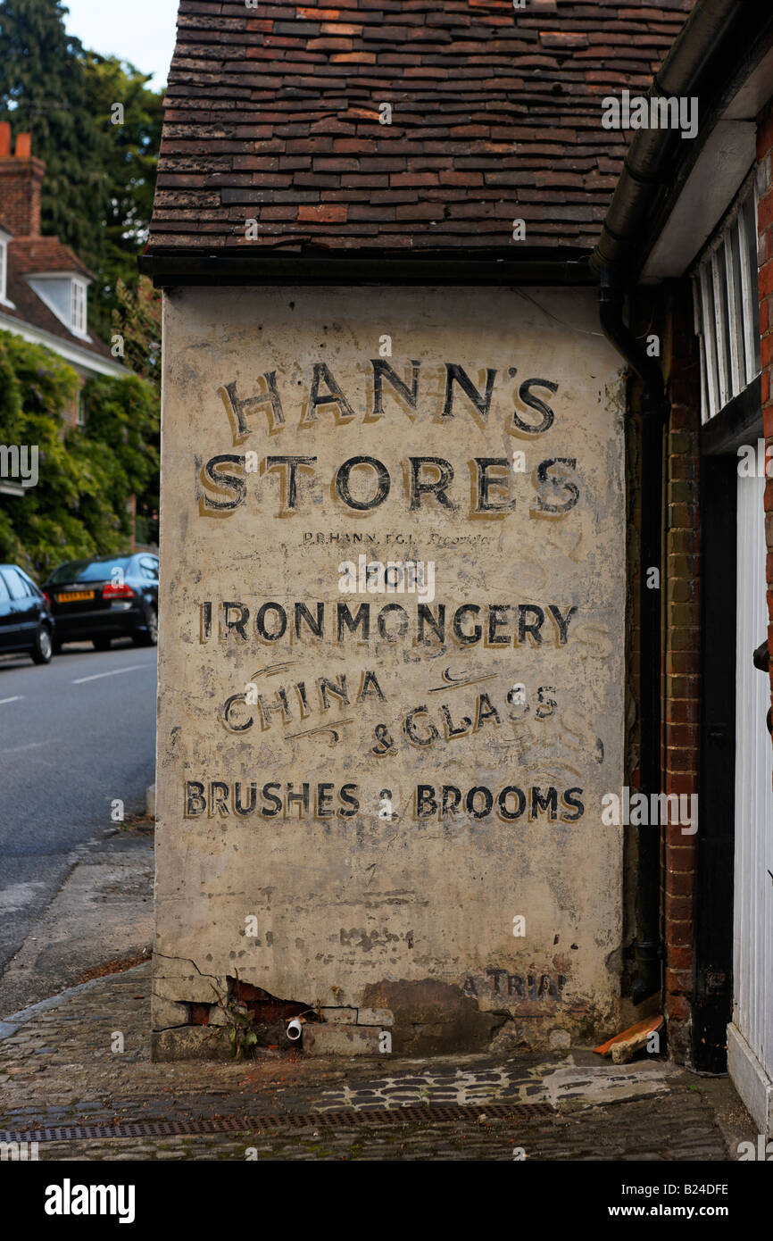 Old shop signage on the side of a store in Chevening, Nr. Sevenoaks ...