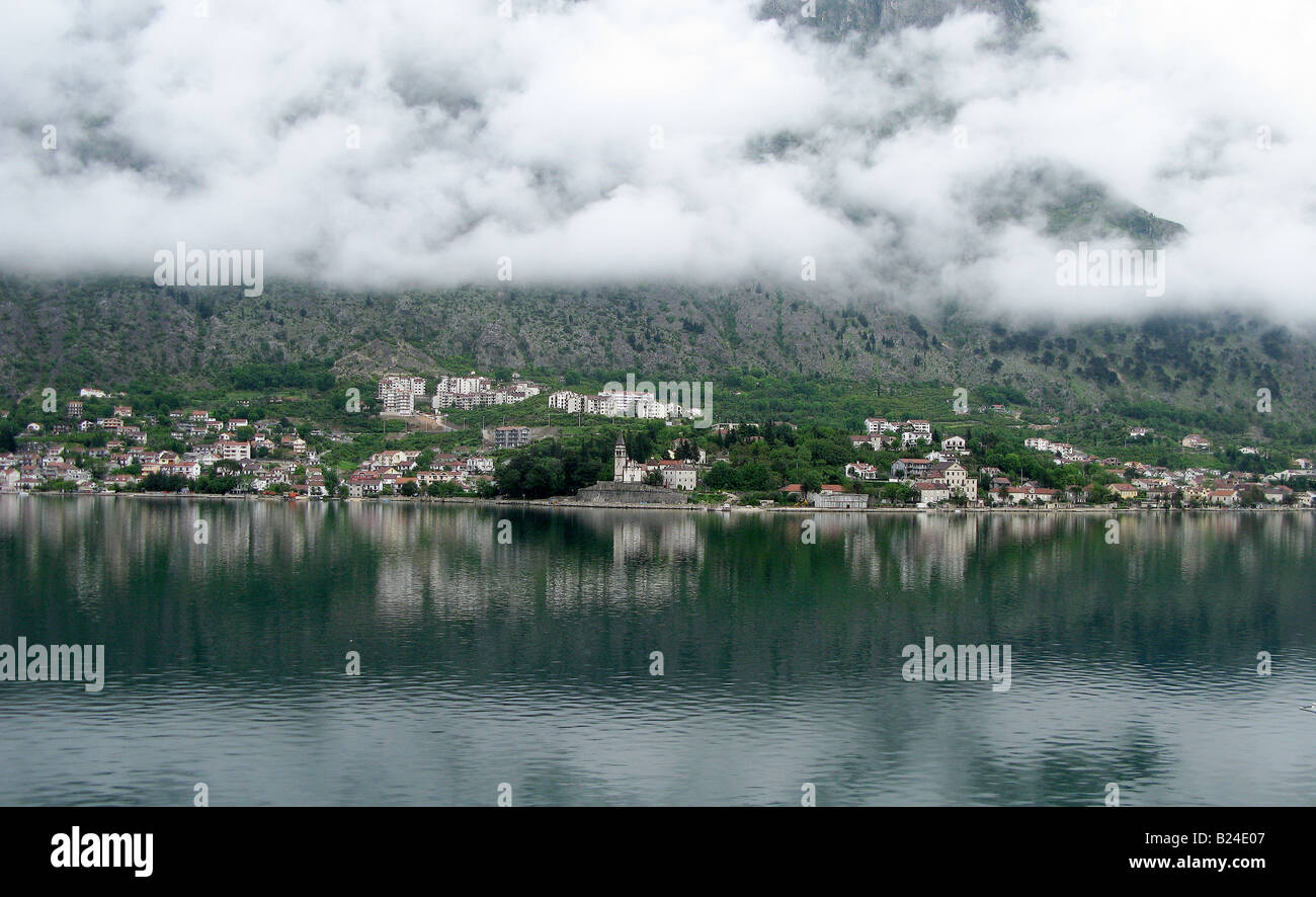Lake side village in the Bay of Kotorska, Kotor, Montenegro, Balkans ...