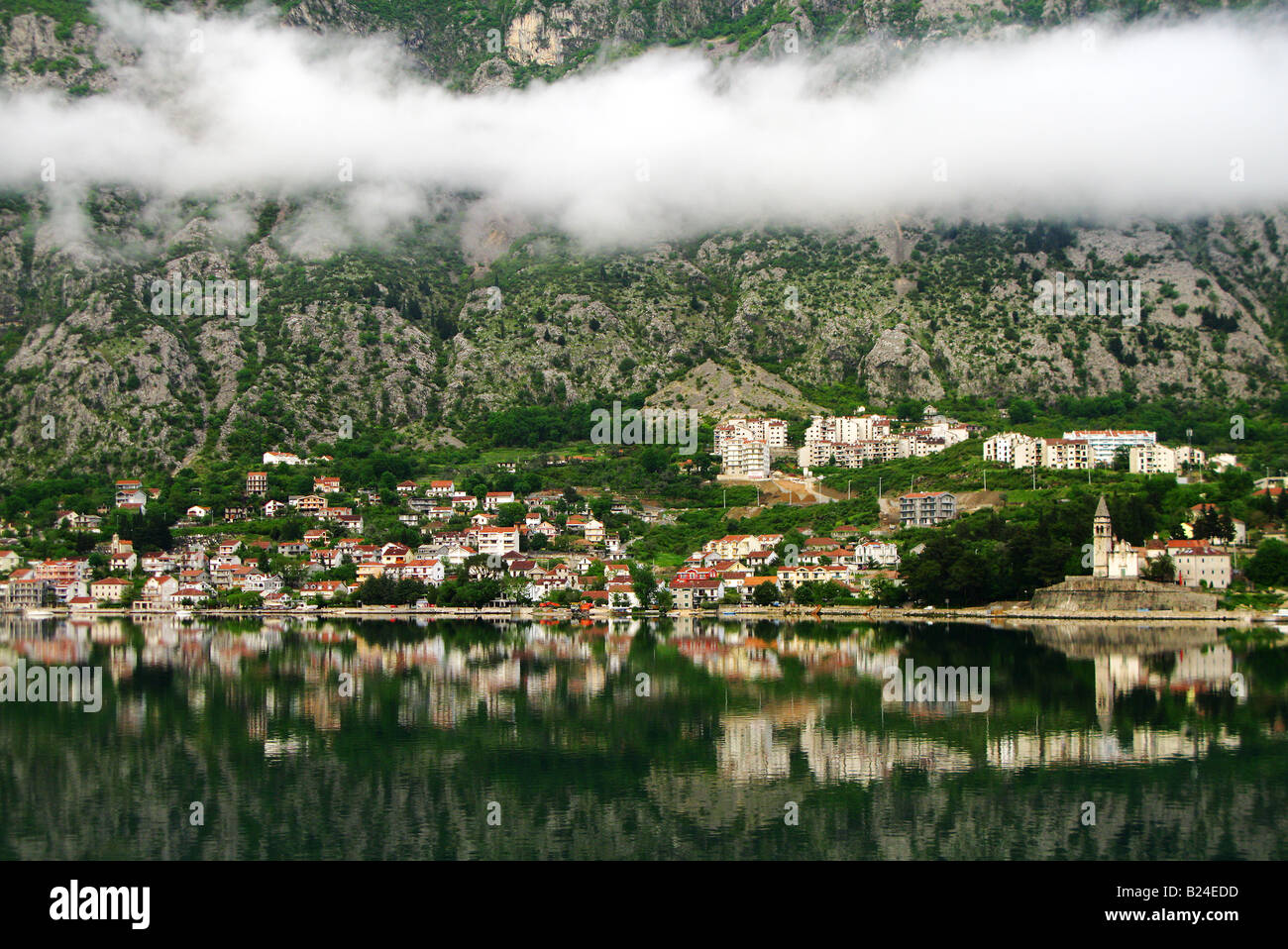 Lake side village in the Bay of Kotorska, Kotor, MOntenegro Stock Photo ...