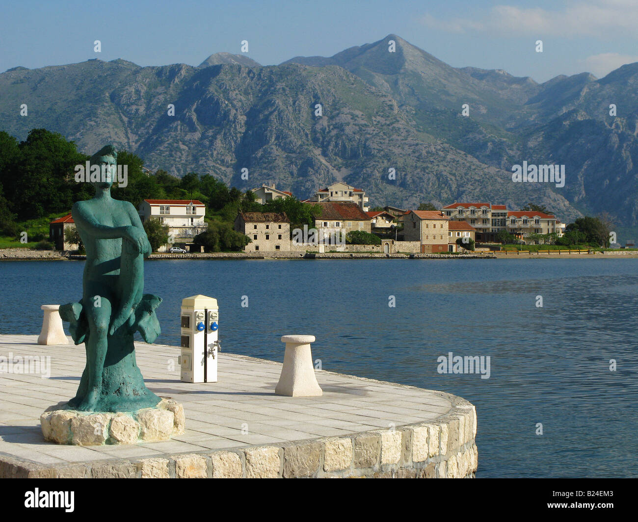 Statue in a village in the Bay of Kotorska, Kotor, Montenegro, Balkans ...