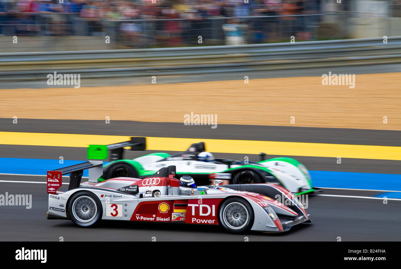 2008 Le Mans 24hr. The Audi R10 of Audi Sport Team Joest passing a ...