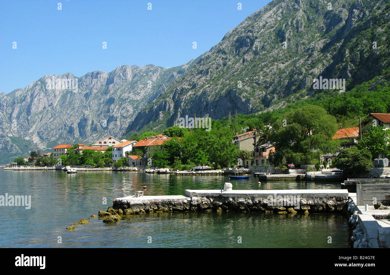 Lake side village in the Bay of Kotorska, Kotor, Montenegro, Balkans ...