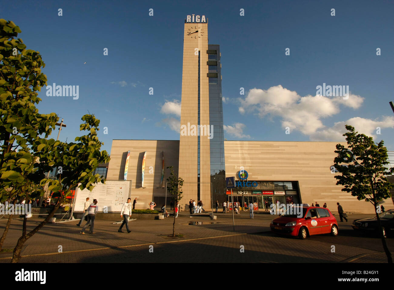 clock tower at Rigas central train station Riga Latvia Baltic States ...