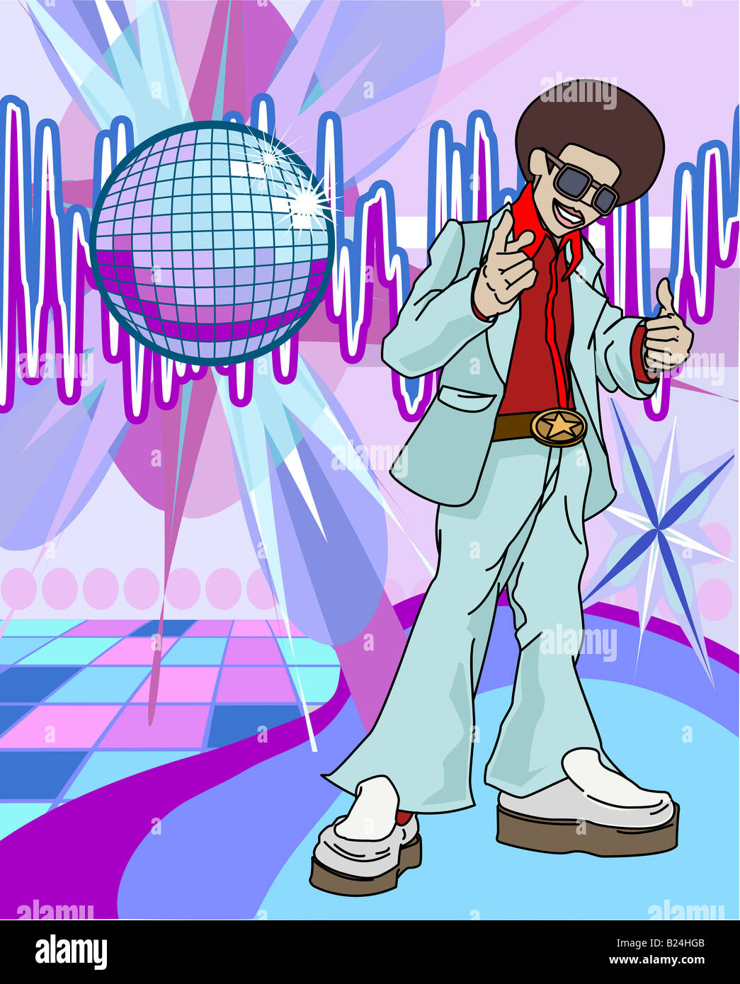 a 70s funky guy giving a thumb up Stock Photo - Alamy