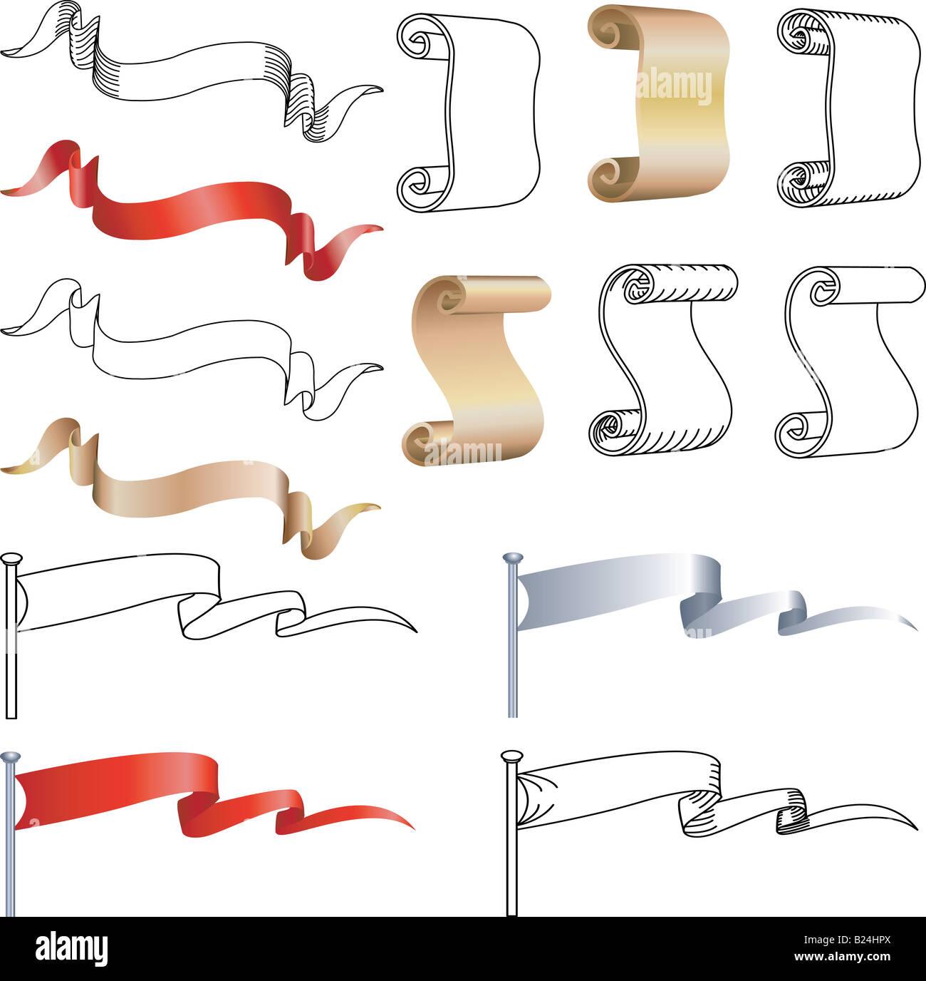 Scroll, banner, and flag design elements, several alternatives Stock ...