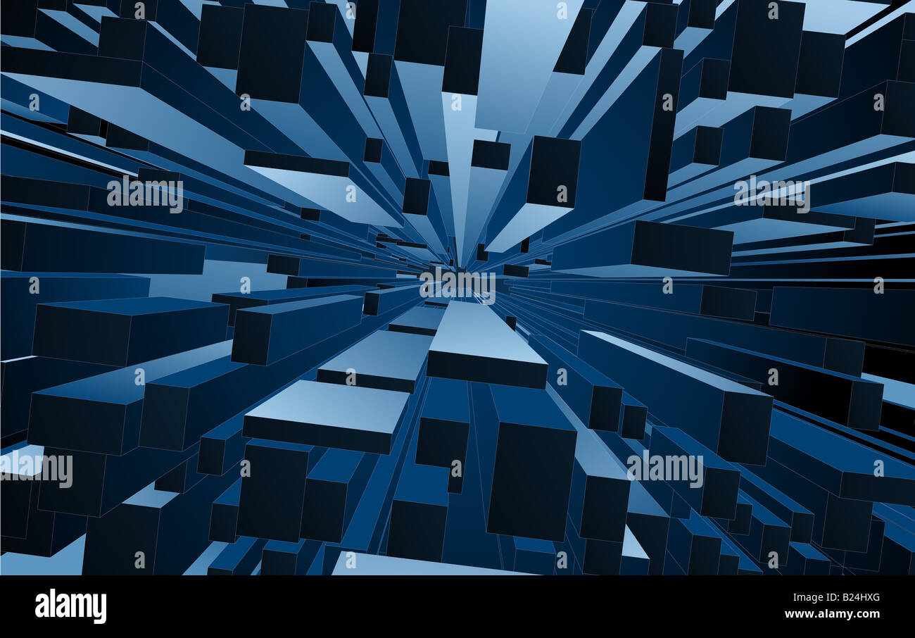 An abstract concept background of floating blocks flying about ...