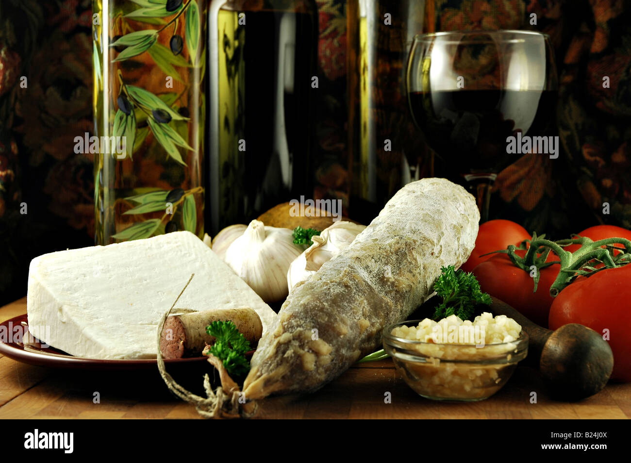 Still life of ingredients for a traditional Italian dinner Stock Photo ...