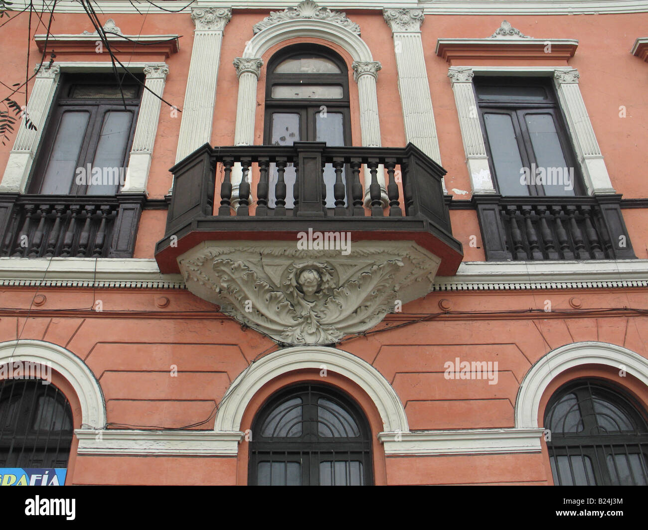 Protuding balconies at Lima colonial house, Lima, Peru. Balcones ...