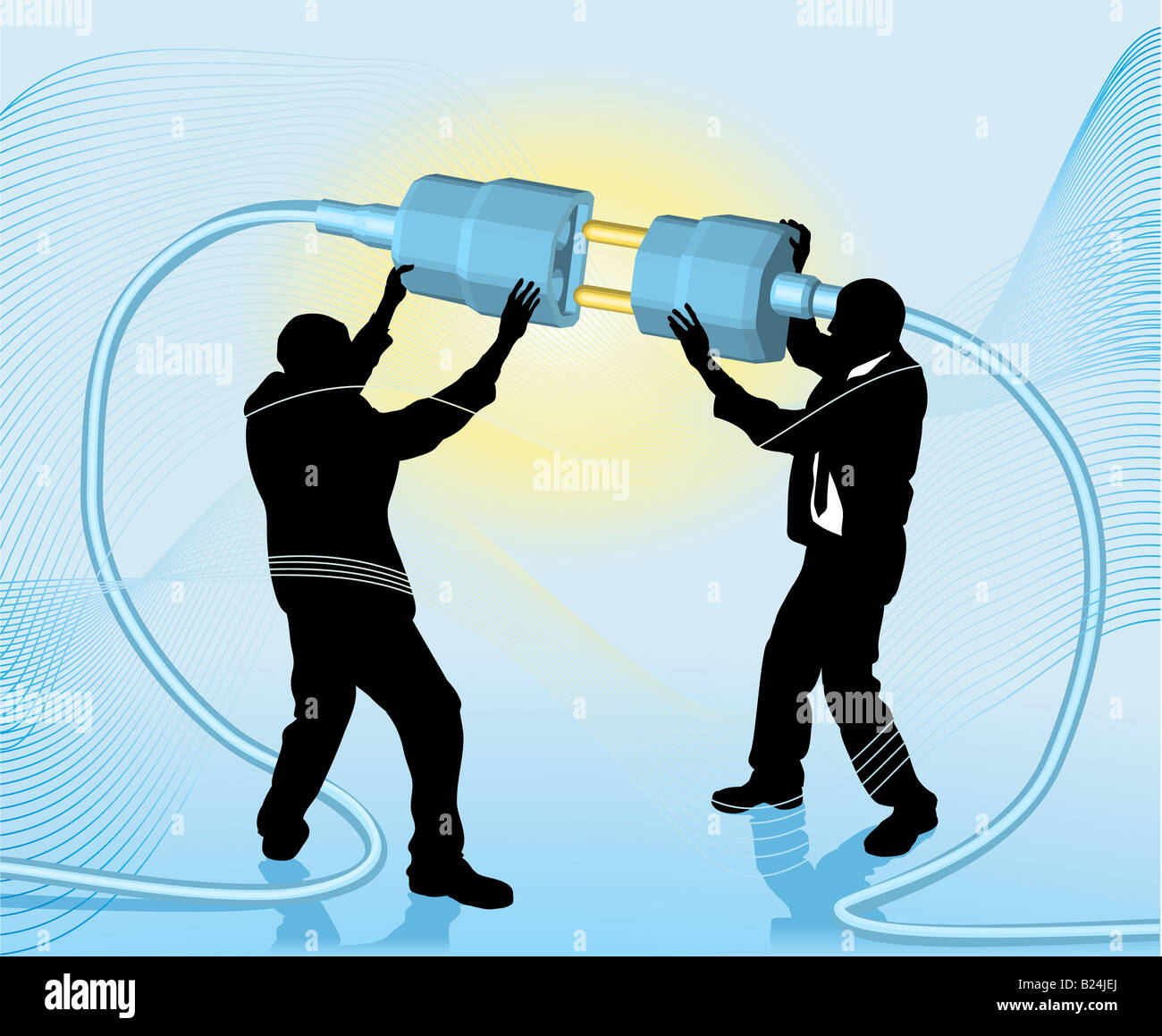 Connecting Conceptual piece. Business people making a connection with ...