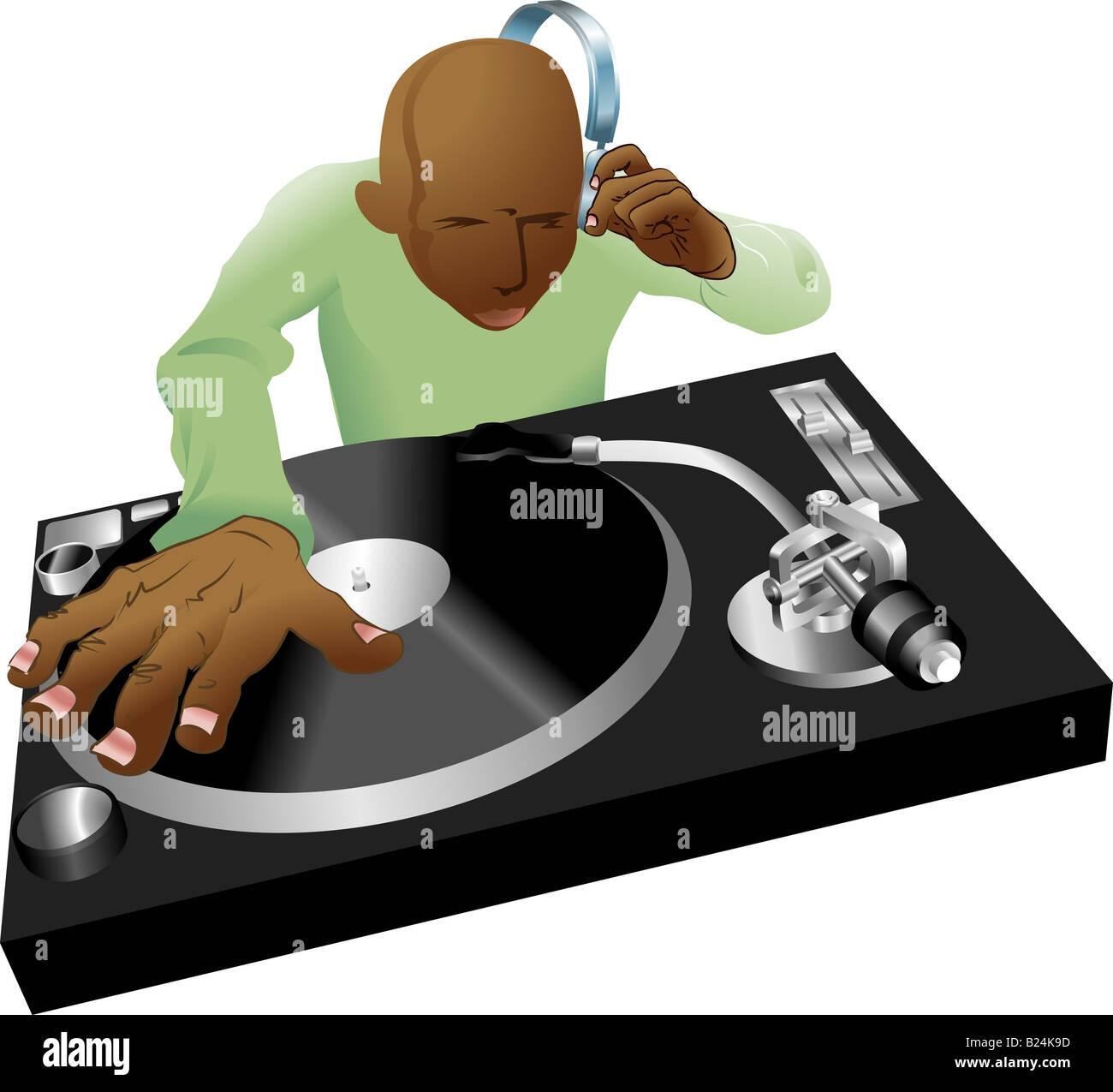 deejay Illustration of dynamic DJ mixing on his record decks Stock ...