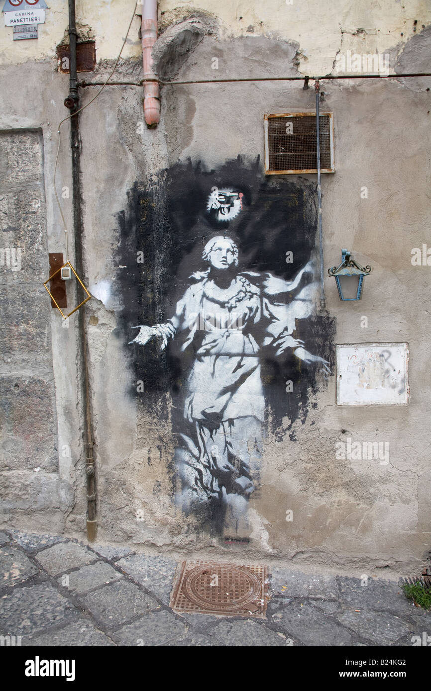 Unusual Graffiti on street on old town Naples Italy June 2008 Stock ...