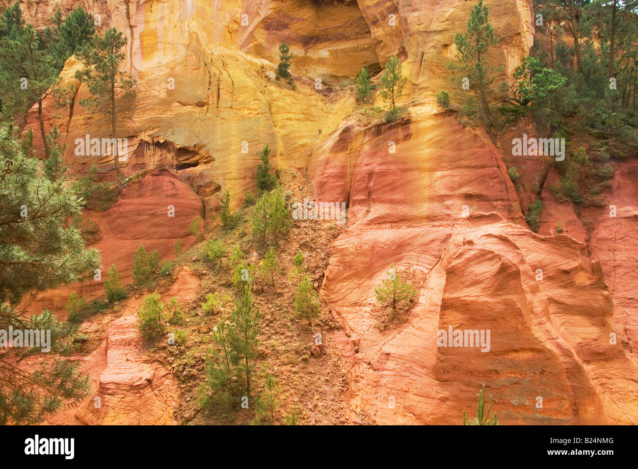 Ochre cliffs at Roussillon in the Luberon area of France, where raw ...