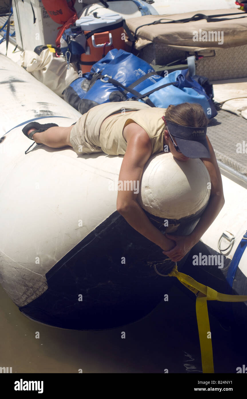 relaxing on a pontoon raft, Colorado River, Grand Canyon National Park ...
