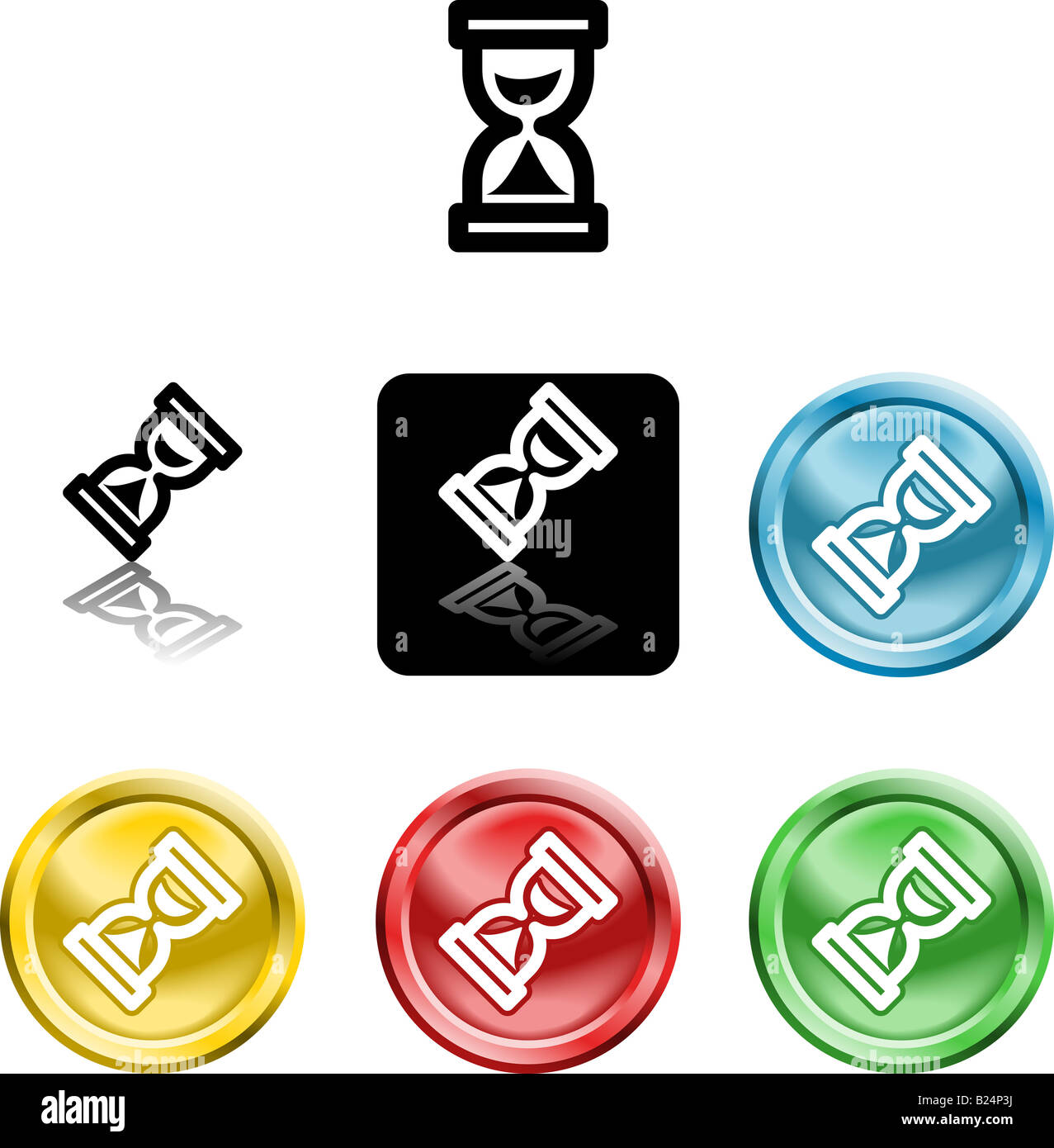 Several versions of an icon symbol of a stylised hour glass Stock Photo ...