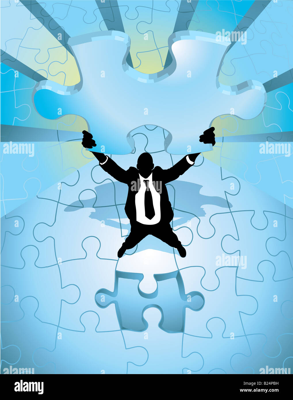 A business man completing a jigsaw puzzle Stock Photo - Alamy