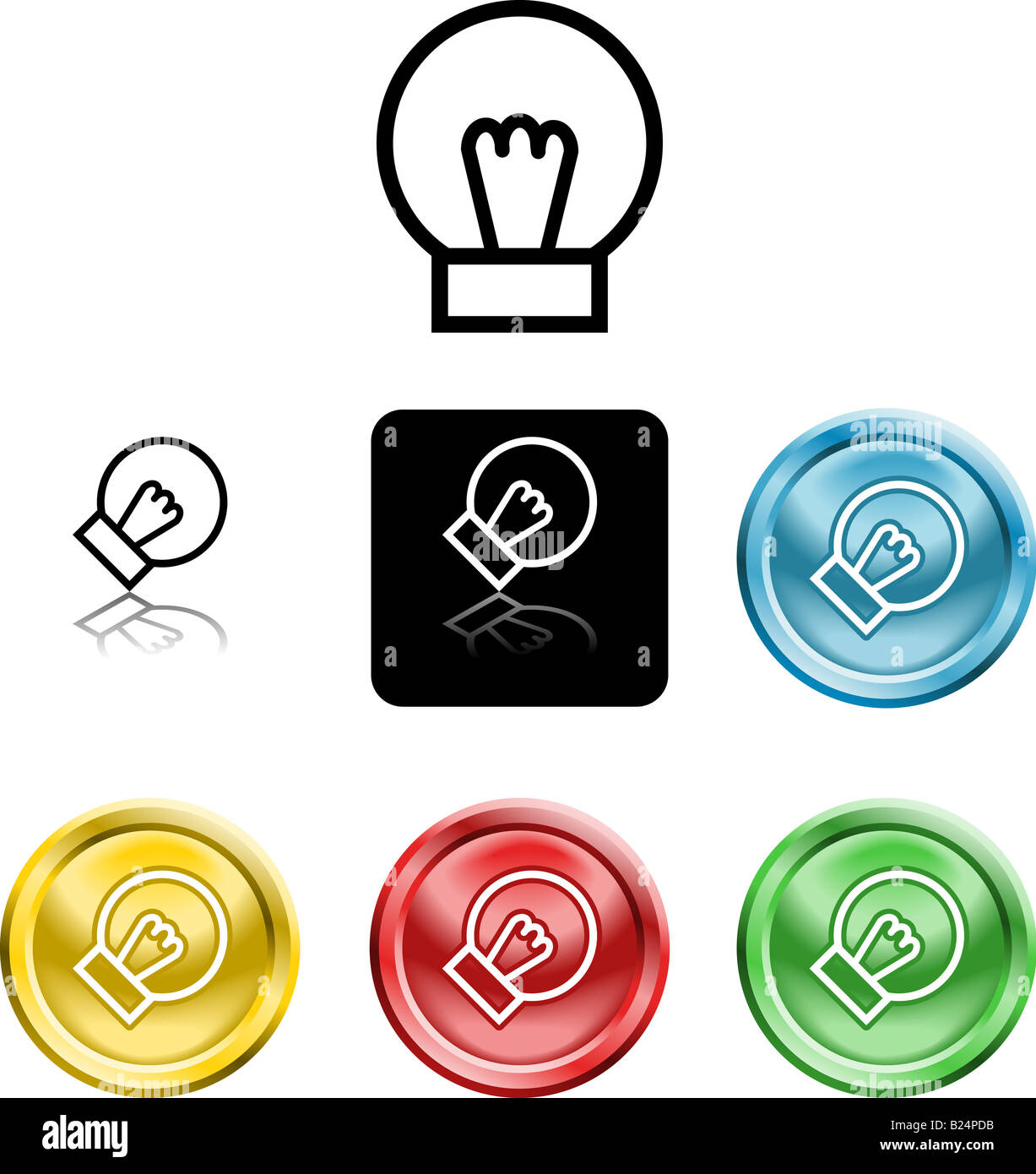Several versions of an icon symbol of a stylised lightbulb Stock Photo ...