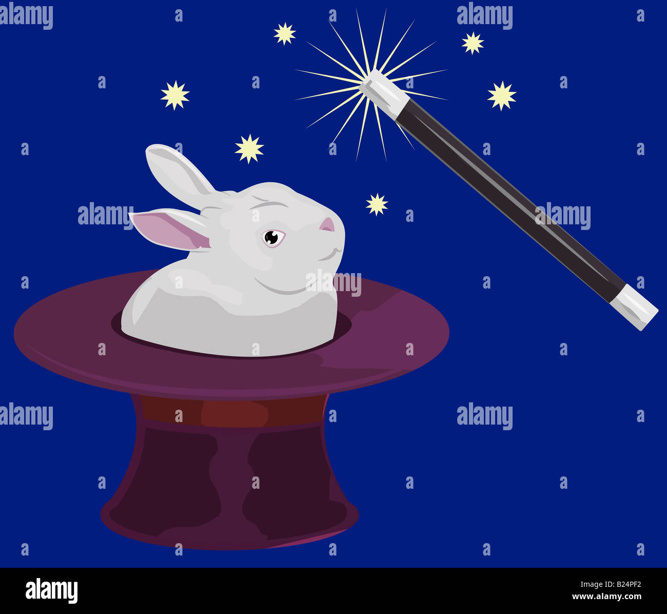 A rabbit appearing out of a top hat and a magic wand Stock Photo - Alamy