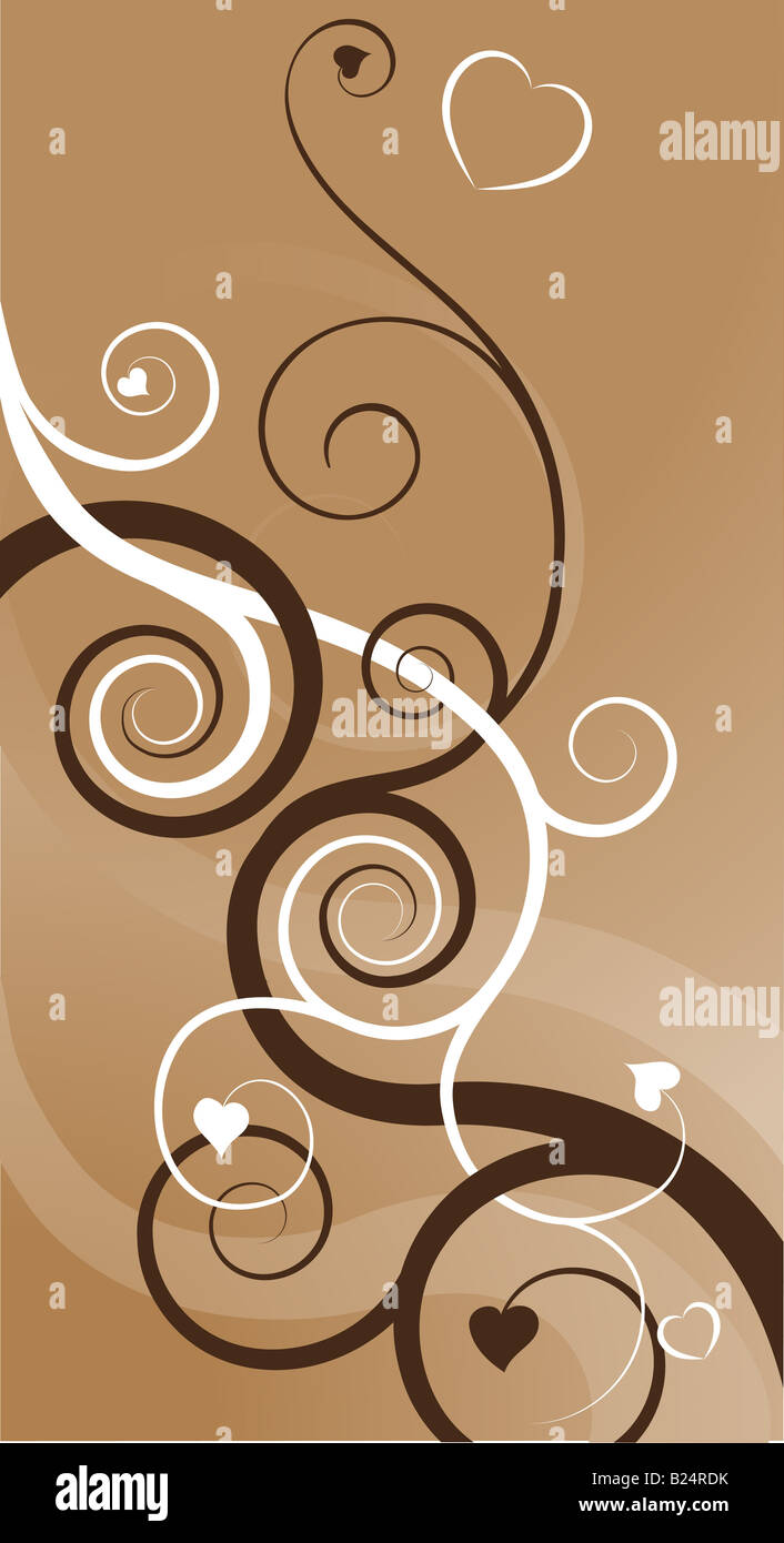 A heart swirls abstract background. Two vines, one brown one white ...
