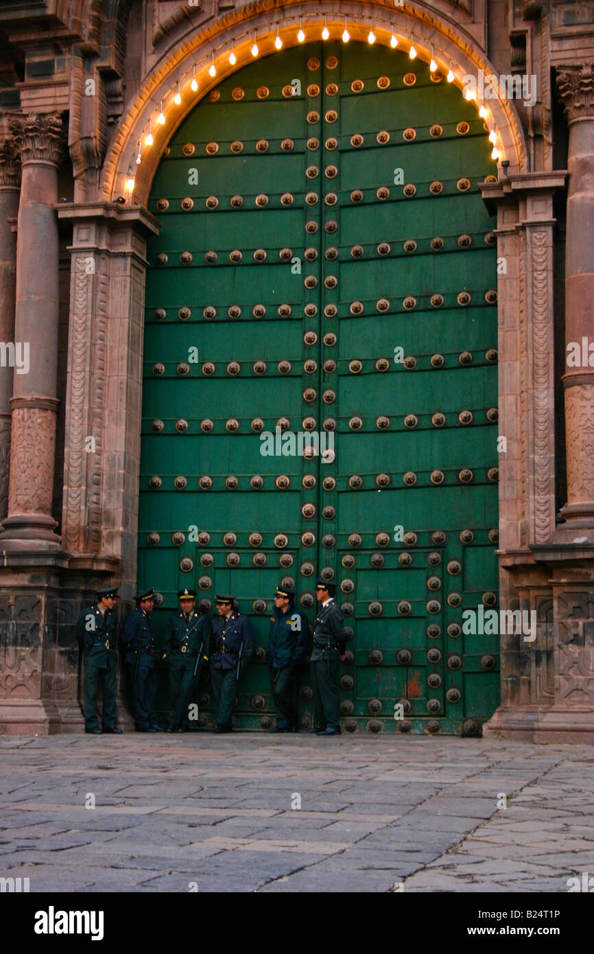 Police officers at the door of the Cathedral of Cuzco Cusco Peru Stock ...