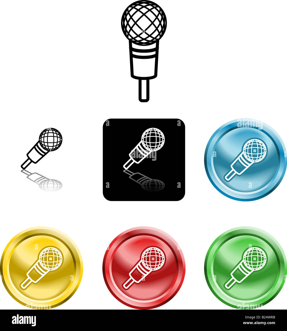Several versions of an icon symbol of a stylised microphone Stock Photo ...