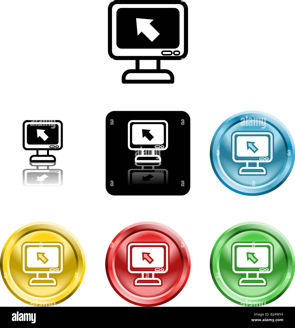 Several versions of an icon symbol of a stylised computer monitor and ...