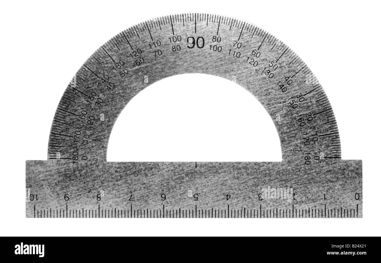 Metal protractor The mathematical tool it is isolated on a white ...
