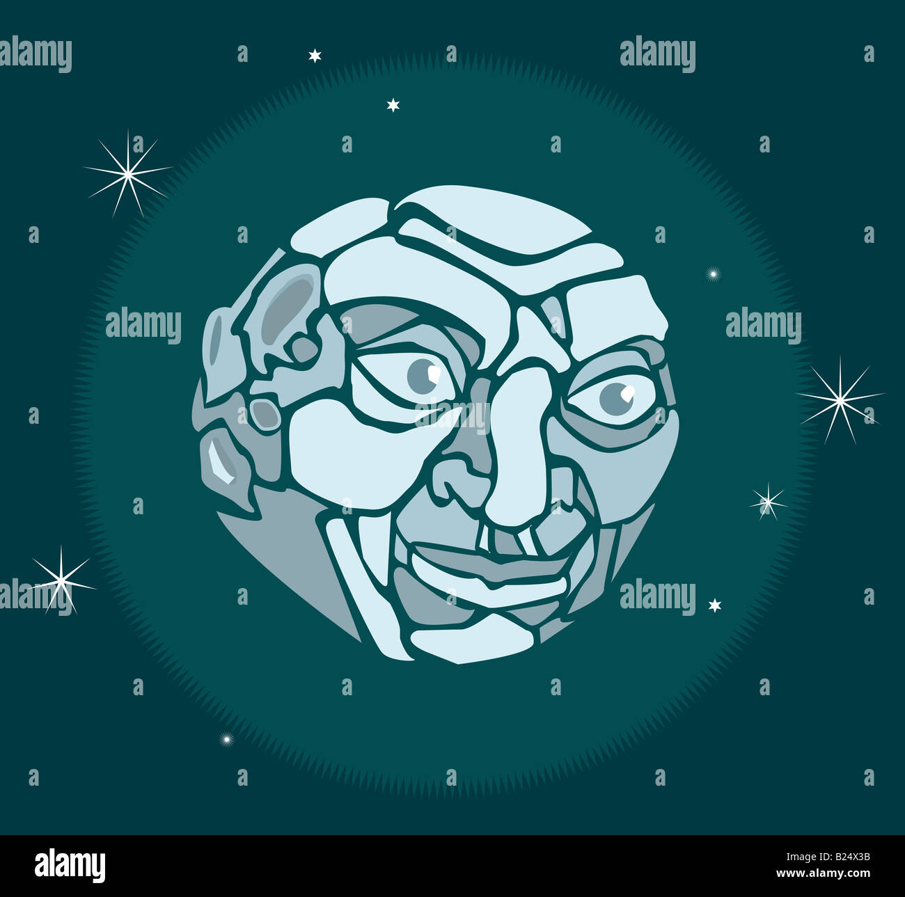 illustration of a moon with a face Stock Photo - Alamy