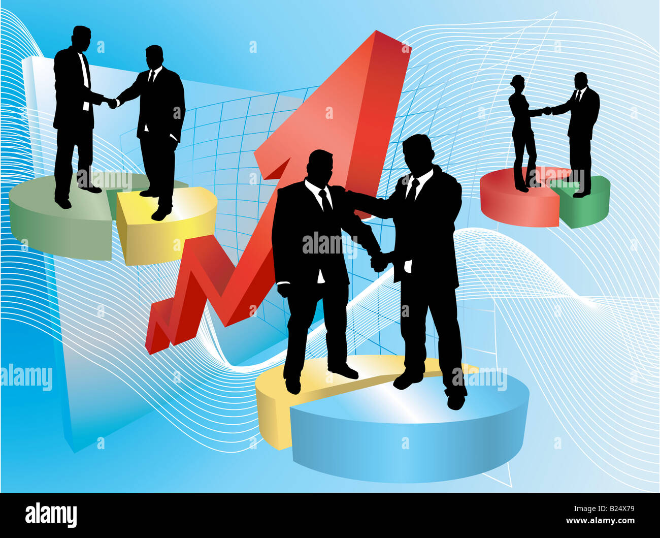 Conceptual business background, people shaking hands on pie charts in ...