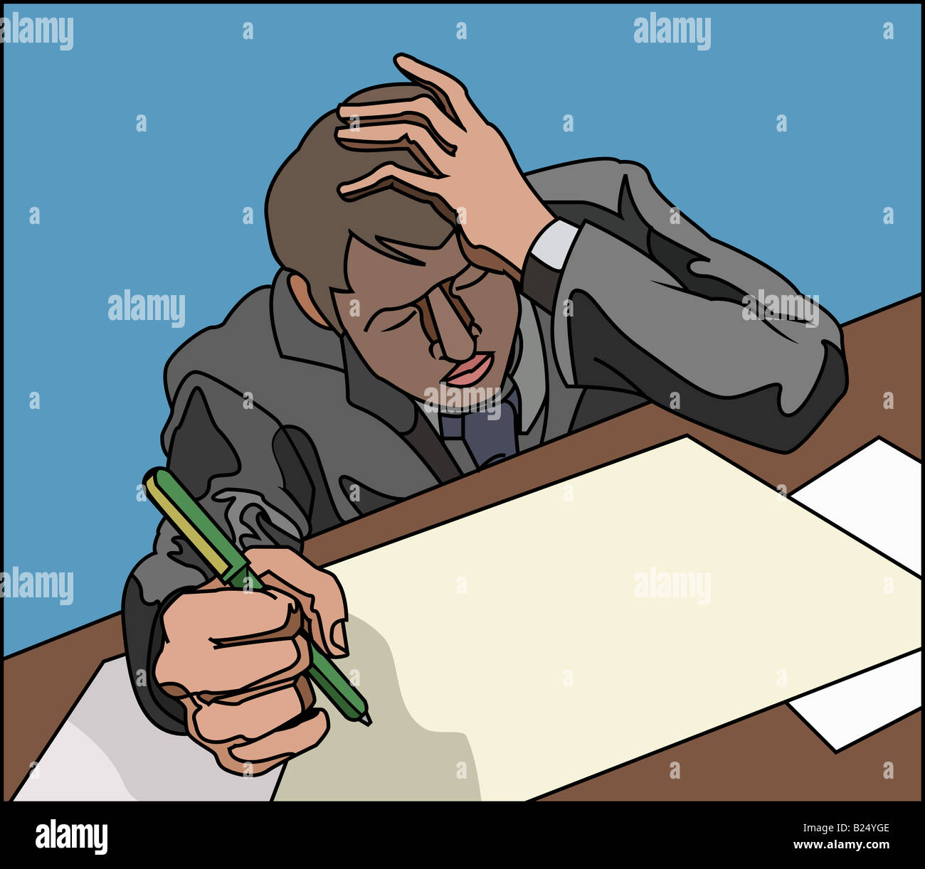 Stressed looking overworked business person, or student Stock Photo - Alamy