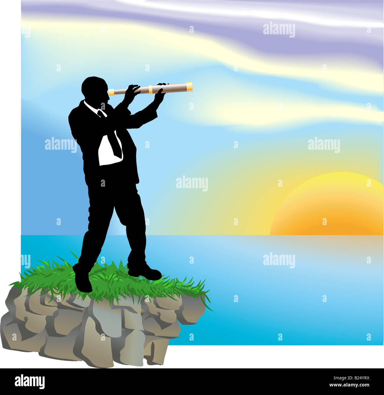 Looking to the future. Conceptual piece. A business man looking through ...